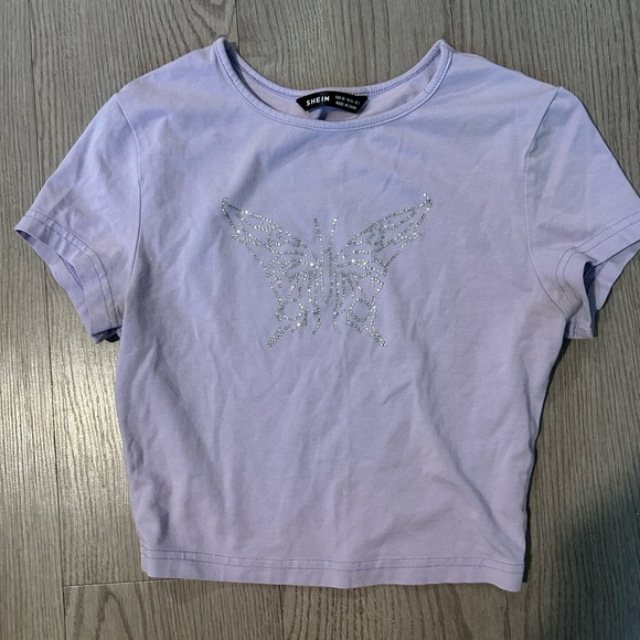 SHEIN | Tops | Shein Light Purple Butterfly Tee | Poshmark